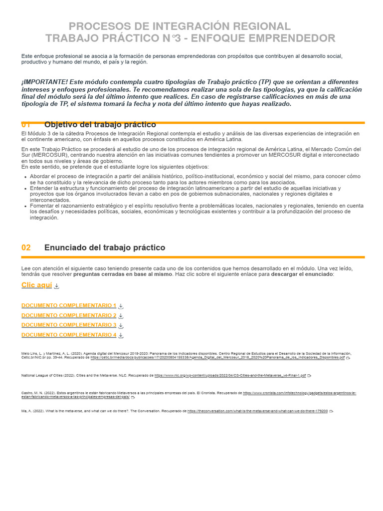 TP3 - Procesos de Integración Regional - EMPRENDEDOR Resolución 2023 | PDF | Comercio ...