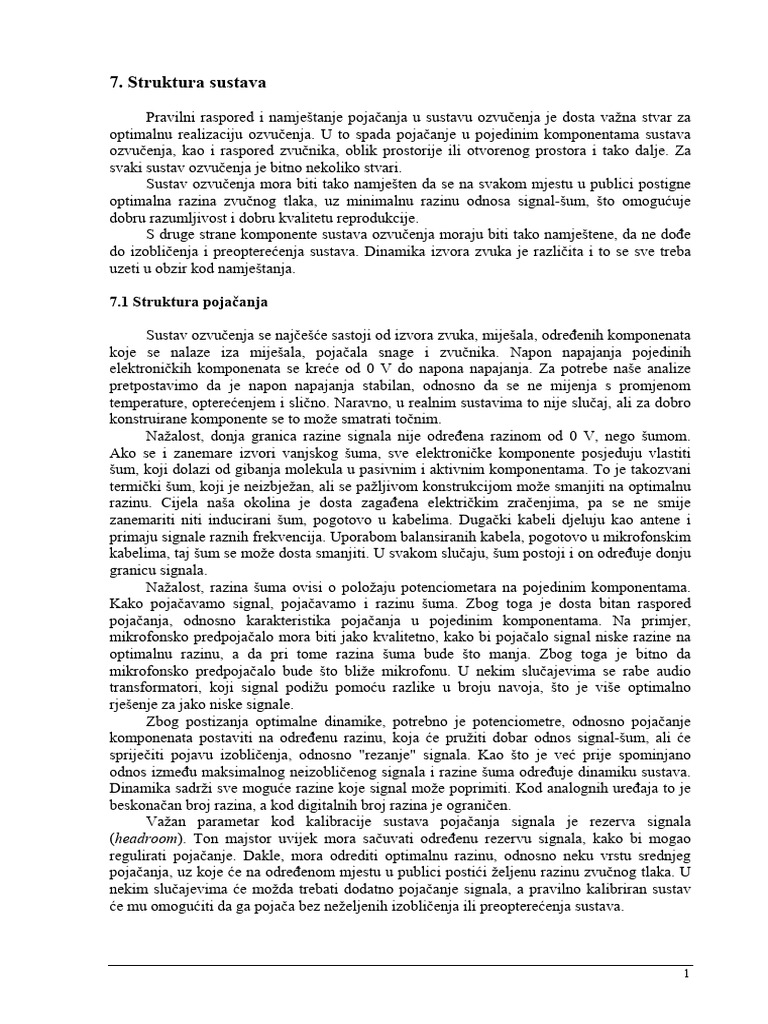 Skripta - Struktura Sustava - OZVUCENJE | PDF