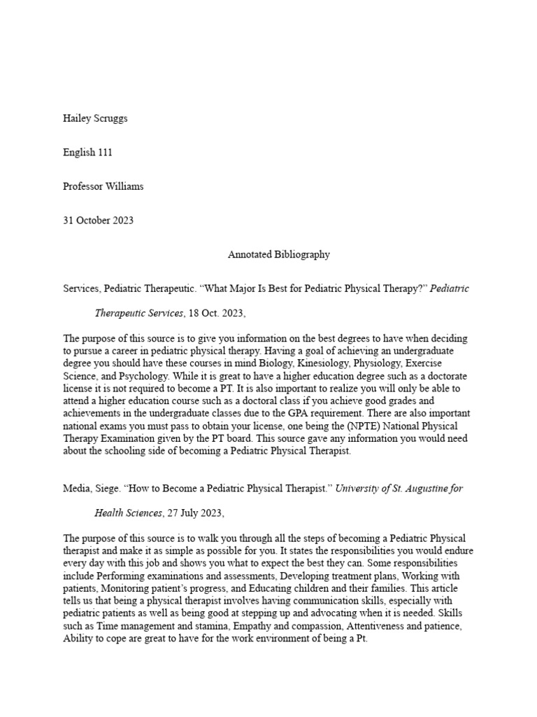 Annotated Bibliography | PDF | Physical Therapy | Therapy