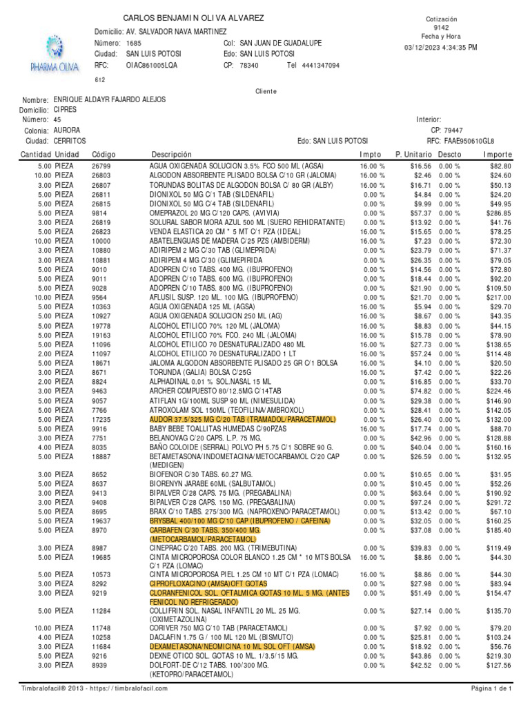 Pedido 1 | PDF | Farmacología | Tratamientos médicos