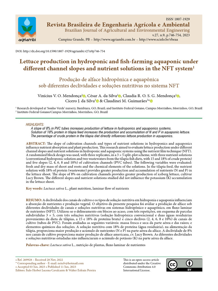 Lettuce Production in Hydroponic and Fish-Farming Aquaponic Under Different Channel | PDF ...