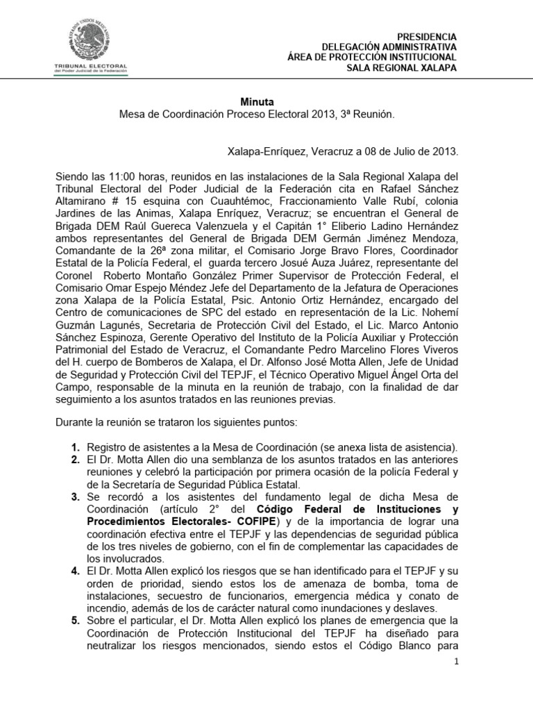 Minuta 3a Reunión Jul08 2013 | PDF | Policía | México