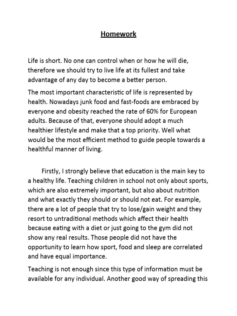 Homework - Healthy Lifestyle | PDF
