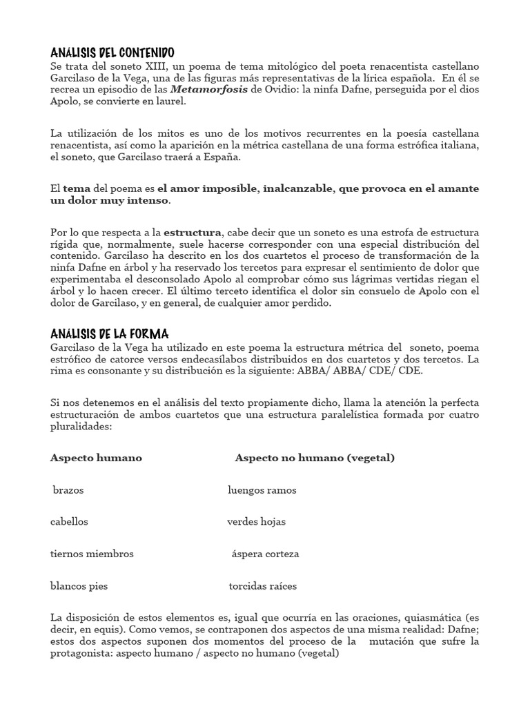 Análisis del Soneto XIII de Garcilaso | PDF | Sonetos | Metro (poesía)