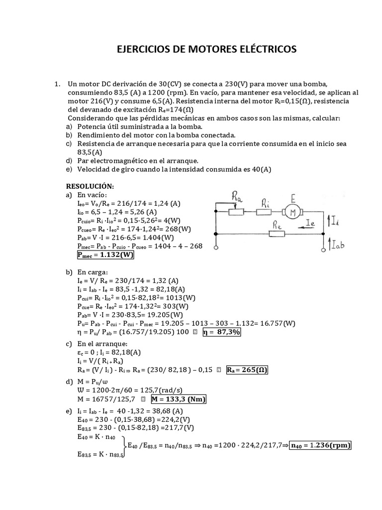 Motores Eléctricos. Ejercicio 1 Resuelto | PDF