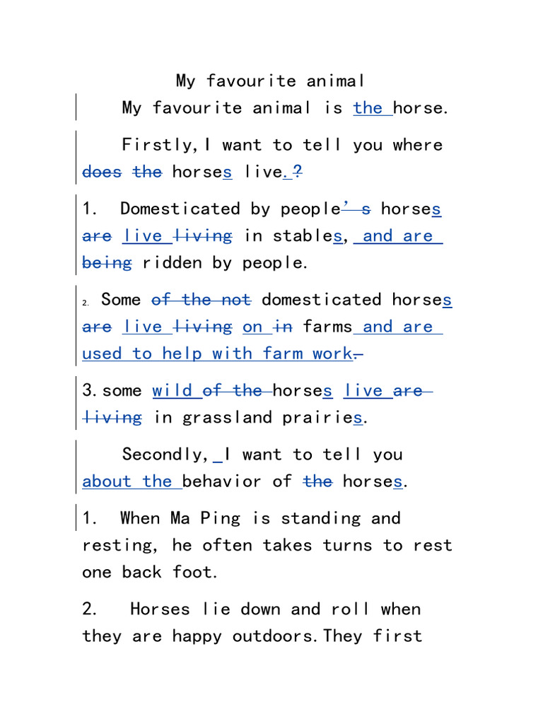 My Favourite Animal: The Horse | PDF