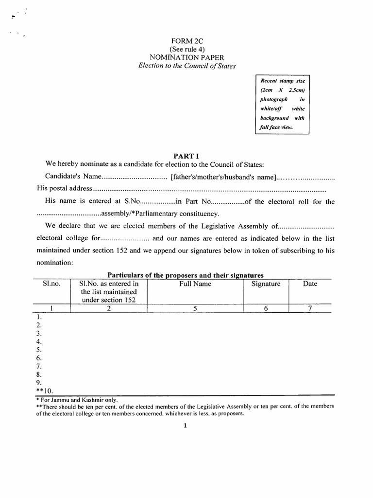 Council of States Nomination Form | PDF | Justice | Crime & Violence
