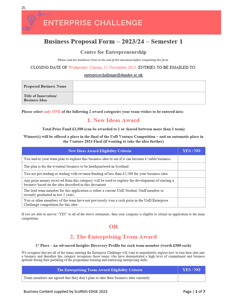 CFE Business Proposal Form - 2023-4 Sem1 | PDF | Revenue | Market (Economics)