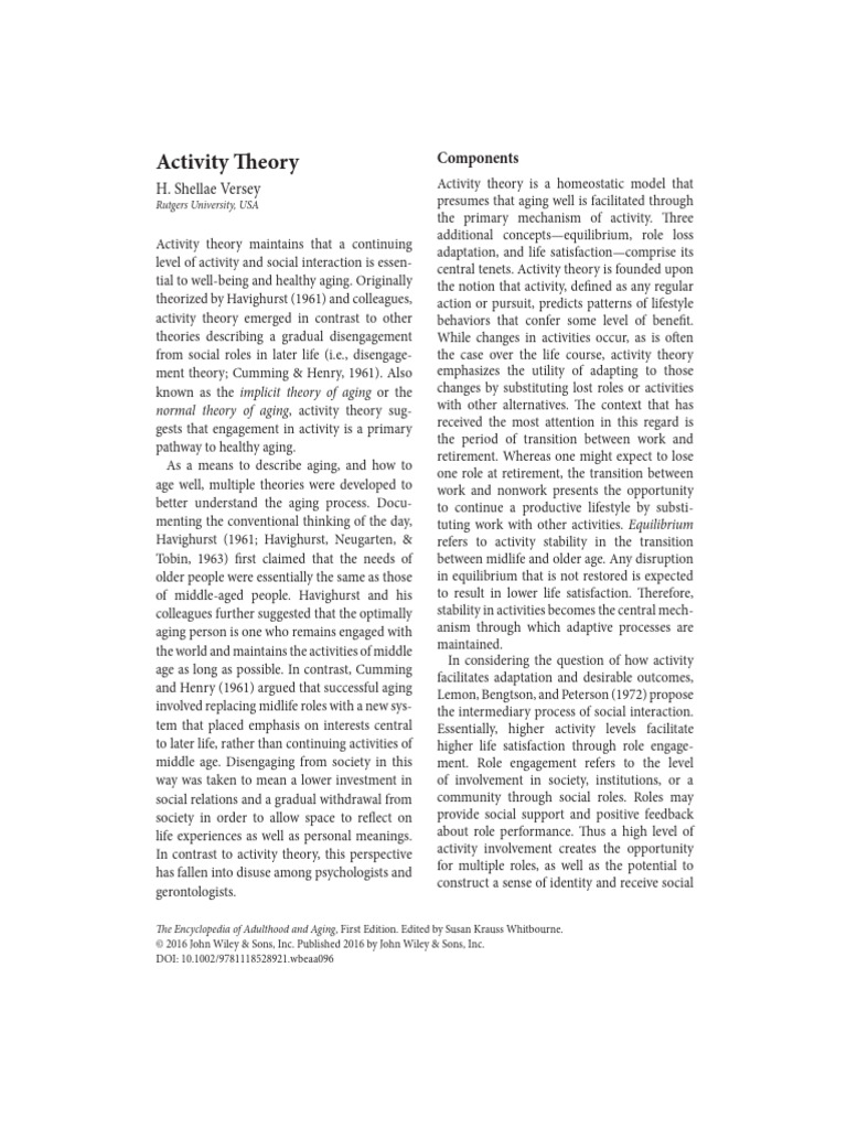 8 Activity Theory | PDF | Ageing | Gerontology 8 Activity Theory | PDF | Ageing | Gerontology