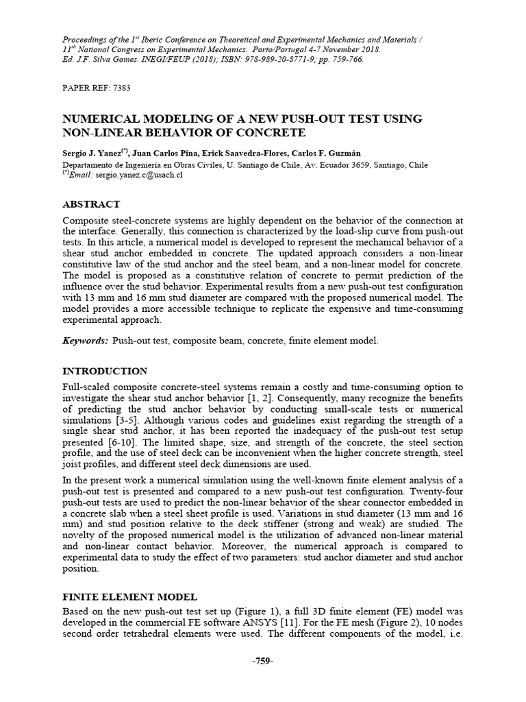 Numerical Modeling of A New Push-Out Test Using Non-Linear Behavior of ...