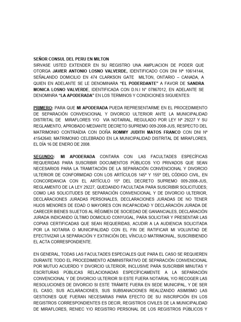 Poder para Divorcio | PDF | Divorcio | Justicia