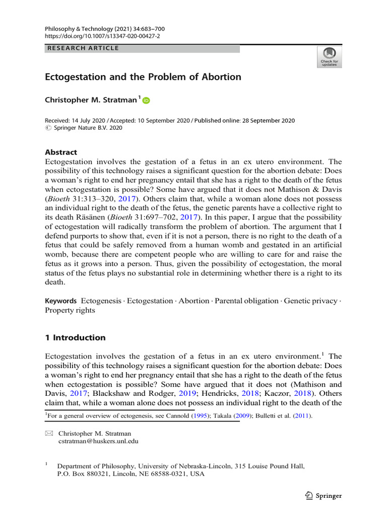 Stratman-Ectogestation-and-the-Problem-of-Abortion | PDF | Surrogacy | Pregnancy