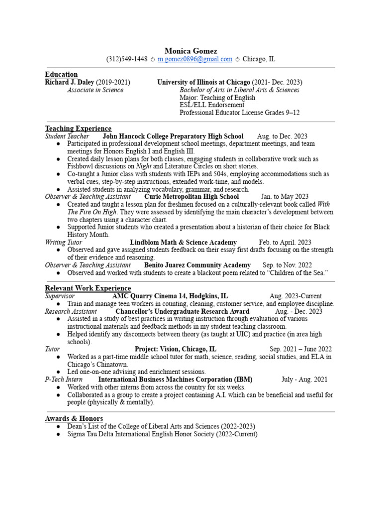 Monica Gomez Job Resume | PDF | Learning | Behavior Modification