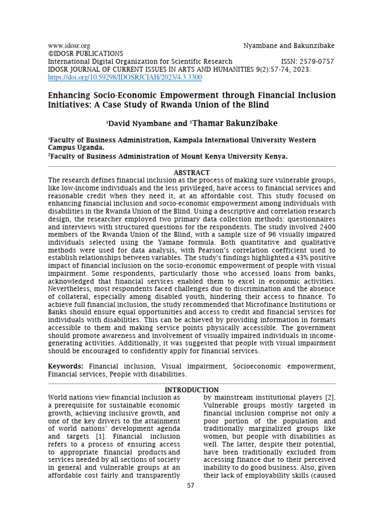 Enhancing Socio-Economic Empowerment Through Financial Inclusion Initiatives A Case Study of ...