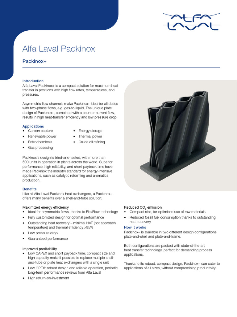 Alfa Laval Packinox+ Heat Exchanger Overview | PDF | Heat Exchanger ...
