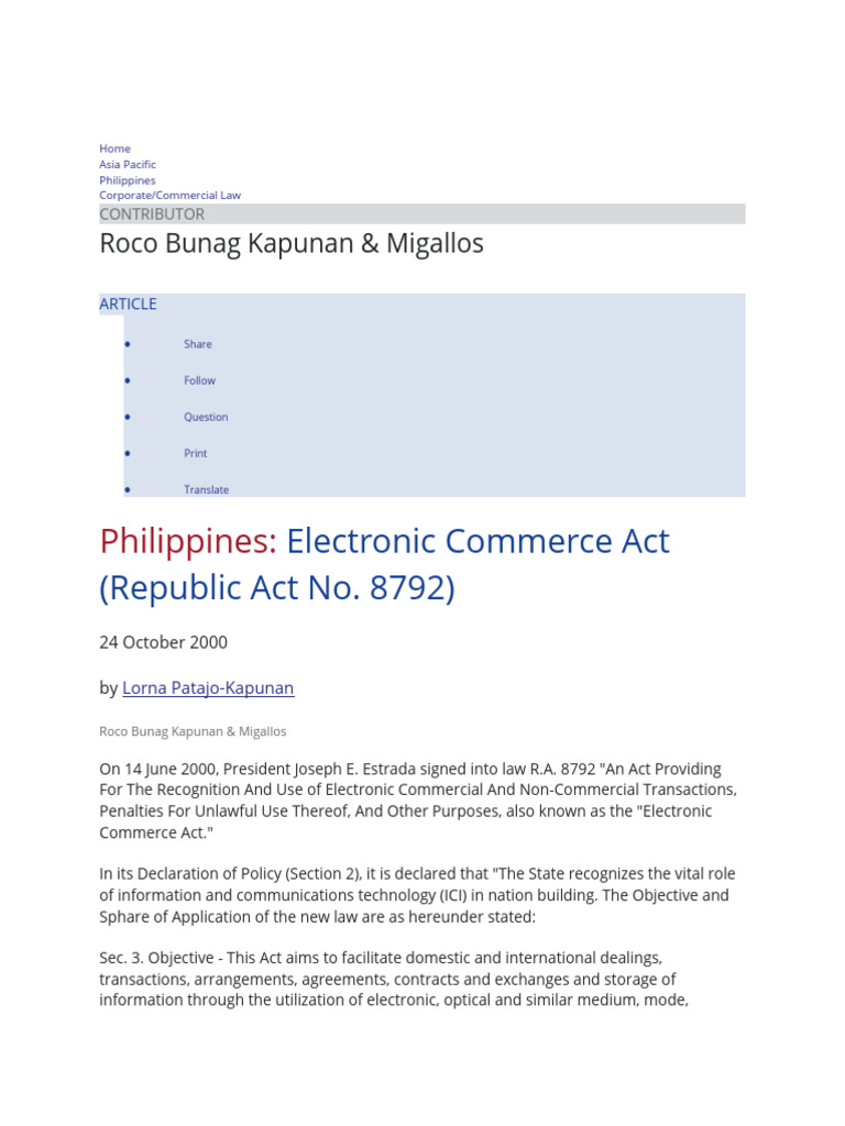 E Commerce Act | PDF | Evidence (Law) | Information