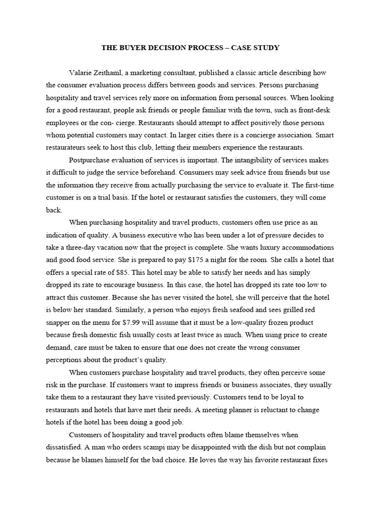 DECISION PROCESS - Case Study | PDF | Restaurants | Customer