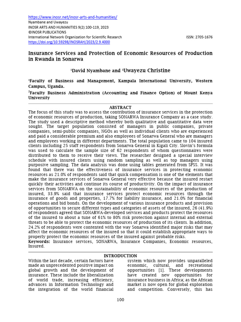 Sonarwa Insurance's Role in Rwanda's Economy | PDF | Insurance ...