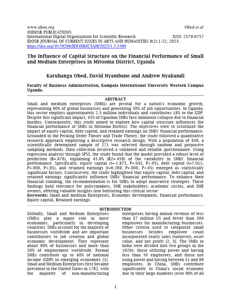 The Influence of Capital Structure On The Financial Performance of ...