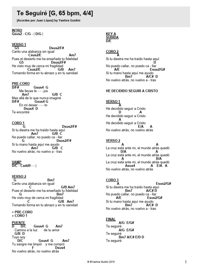 Te Seguiré (G, 65 BPM, 4/4) : (Acordes Por Juan López) by Yashira ...
