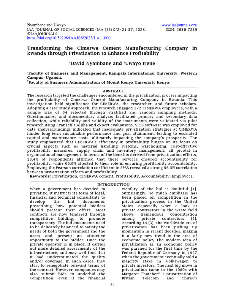 Transforming The Cimerwa Cement Manufacturing Company in Rwanda Through ...