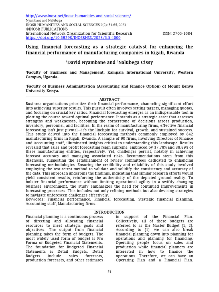 Using Financial Forecasting as a Strategic Catalyst for Enhancing the ...