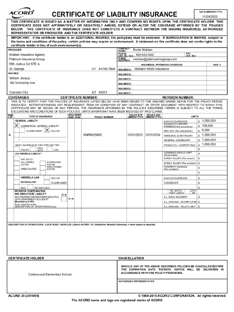Acord 25 - COI | PDF