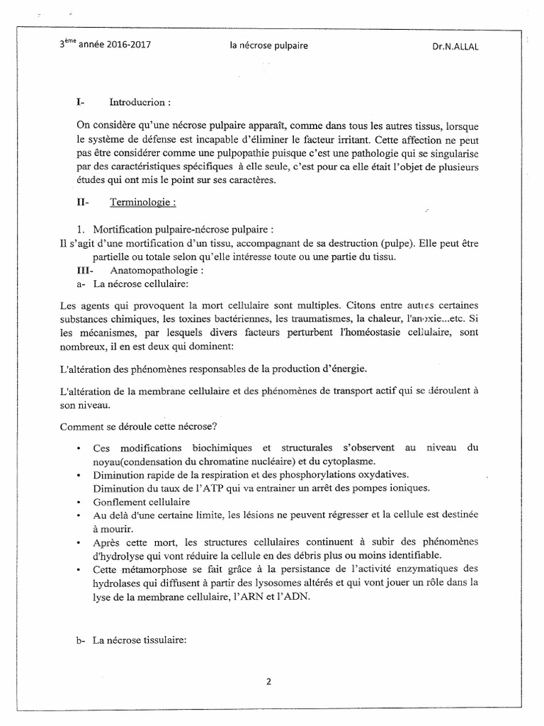 La Nécrose Pulpaire | PDF