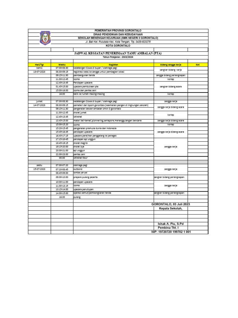 Jadwal KEGIATAN PTA-1 | PDF
