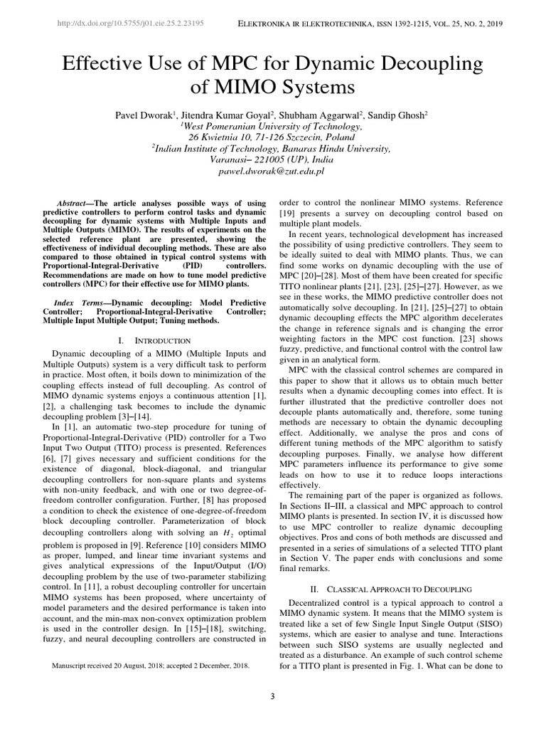 Effective Use of MPC for Dynamic Decoupling _23195-Artic | PDF | Control Theory | Systems Science