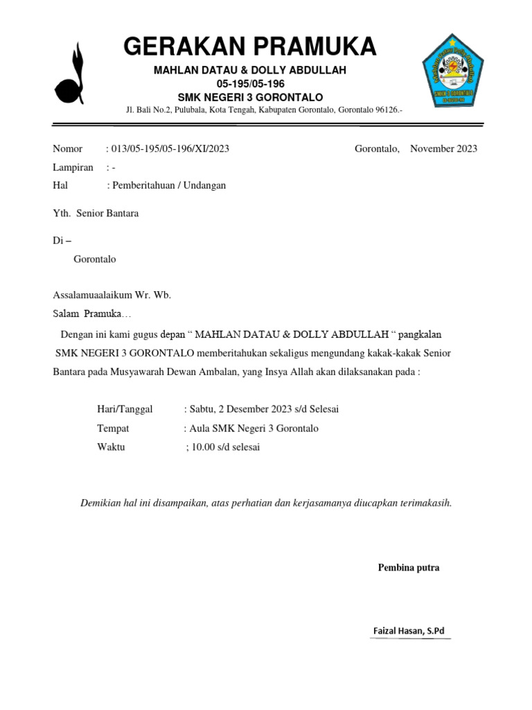 Surat Pemberitahuan Dan Undangan Musda | PDF