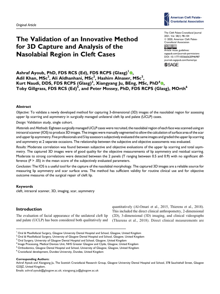 The Validation of An Innovative Method For 3D Capture and Analysis of The Nasolabial Region in ...