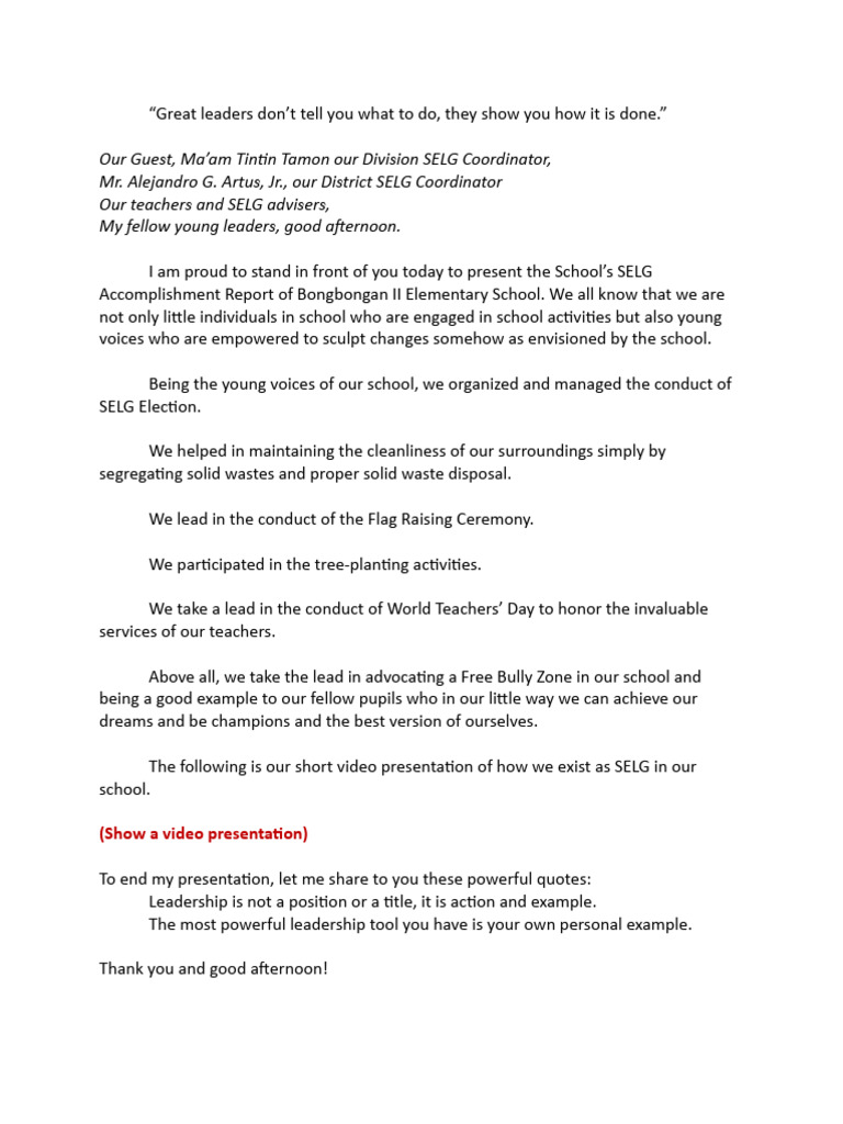 Presentation of Accomplishment Report | PDF