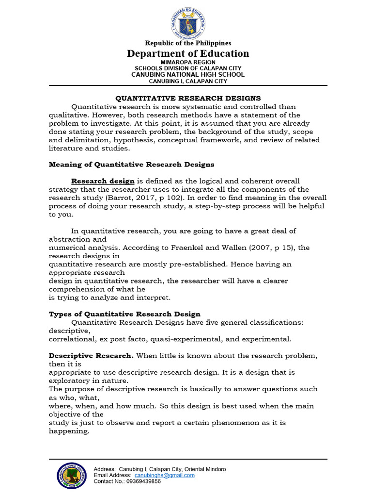 QUANTITATIVE-RESEARCH-DESIGNS | PDF | Experiment | Research Methods QUANTITATIVE-RESEARCH-DESIGNS | PDF | Experiment | Research Methods