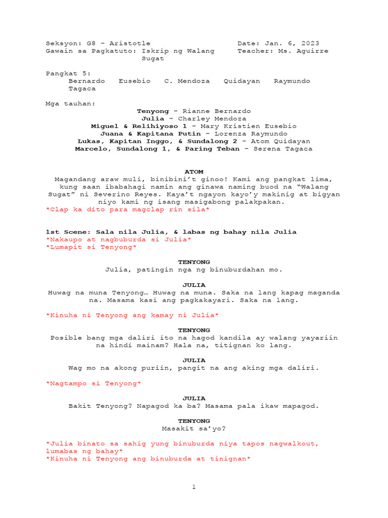 Walang Sugat Iskrip | PDF