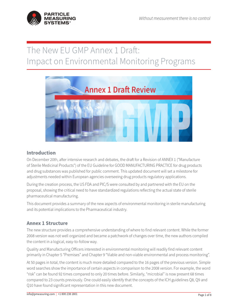 The New EU GMP Annex 1 Draft - Impact On Environmental Monitoring Programs | PDF | Technology ...