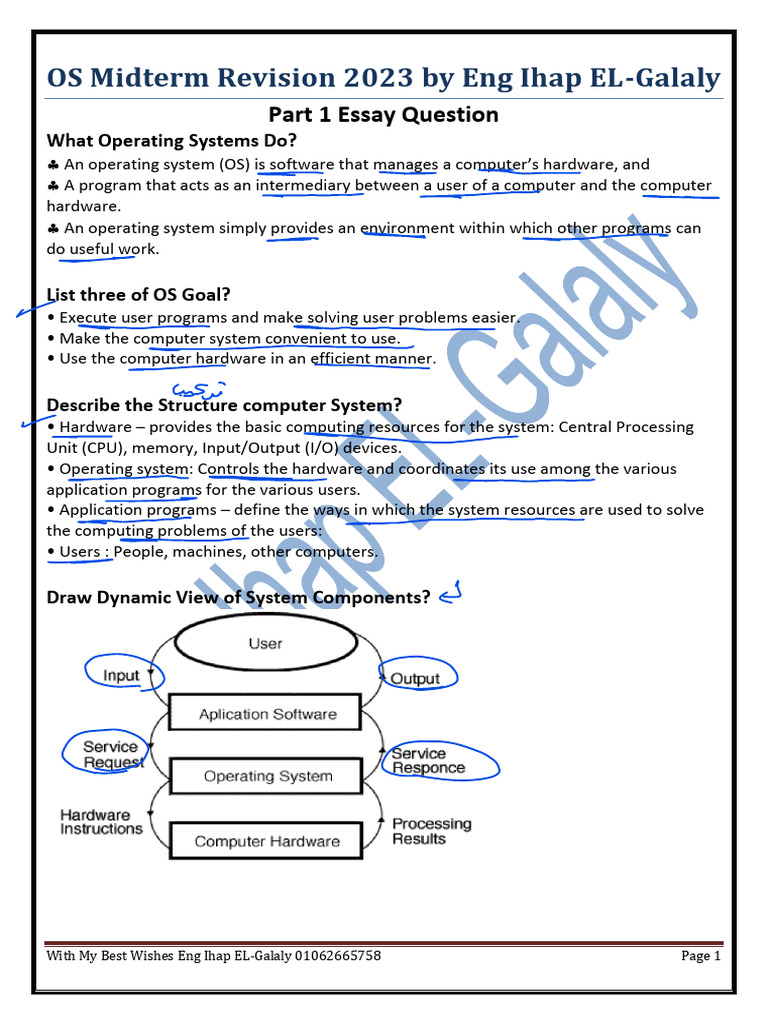 MIdterm Revision OS 2023 by Eng Ihap EL-Galaly حل | PDF | Operating System | Process (Computing)