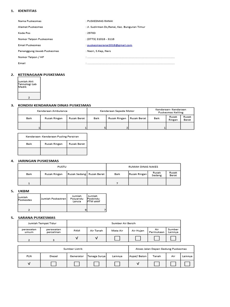 Form Data Dasar Puskesmas Ranai 2020 | PDF