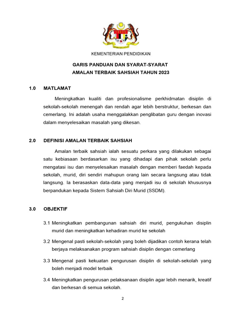 Garis Panduan Amalan Terbaik Sahsiah Dan Instrumen 2023 | PDF