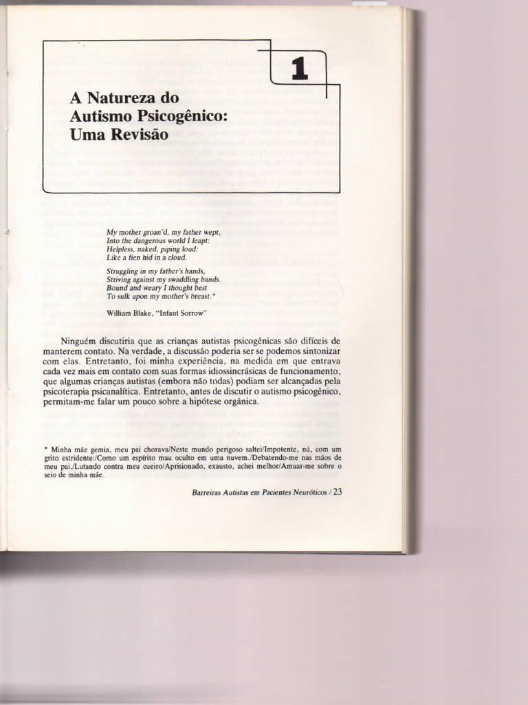 Tustin - A Natureza Do Autismo Psicogênico, Uma Revisão | PDF