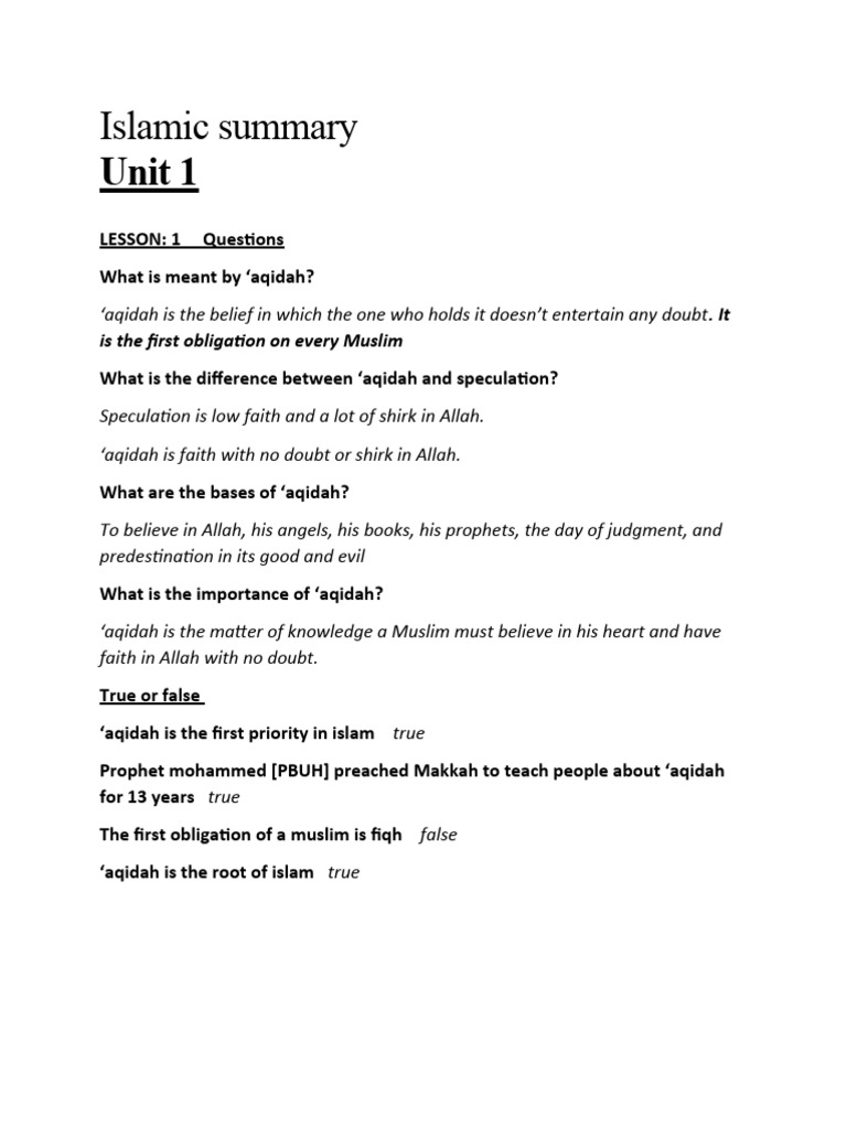 Islamic Summary Unit 1 and 2 | PDF | Jihad | Muhammad