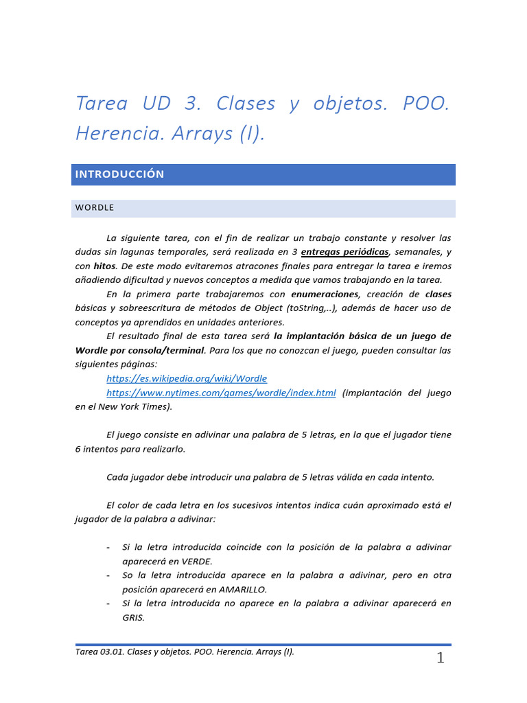 03.01. Tarea. Clases y Objetos. POO. Herencia. Arrays (Enunciado) | PDF ... 03.01. Tarea. Clases y Objetos. POO. Herencia. Arrays (Enunciado) | PDF ...