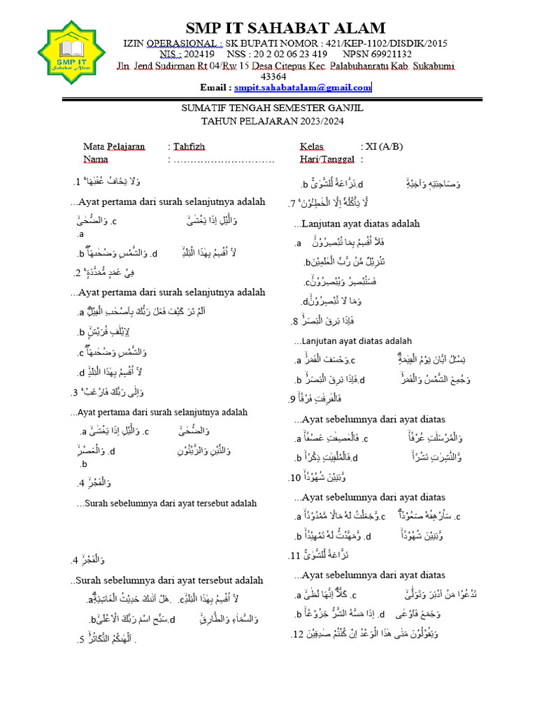 Soal STS TAHFIZH 3 Umum | PDF