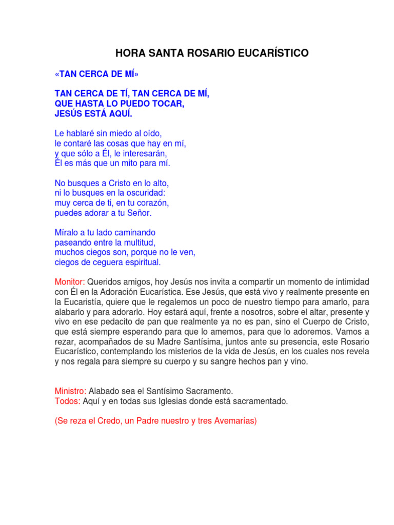 Hora Santa Rosario Eucarístico | PDF | eucaristía | orador del Señor