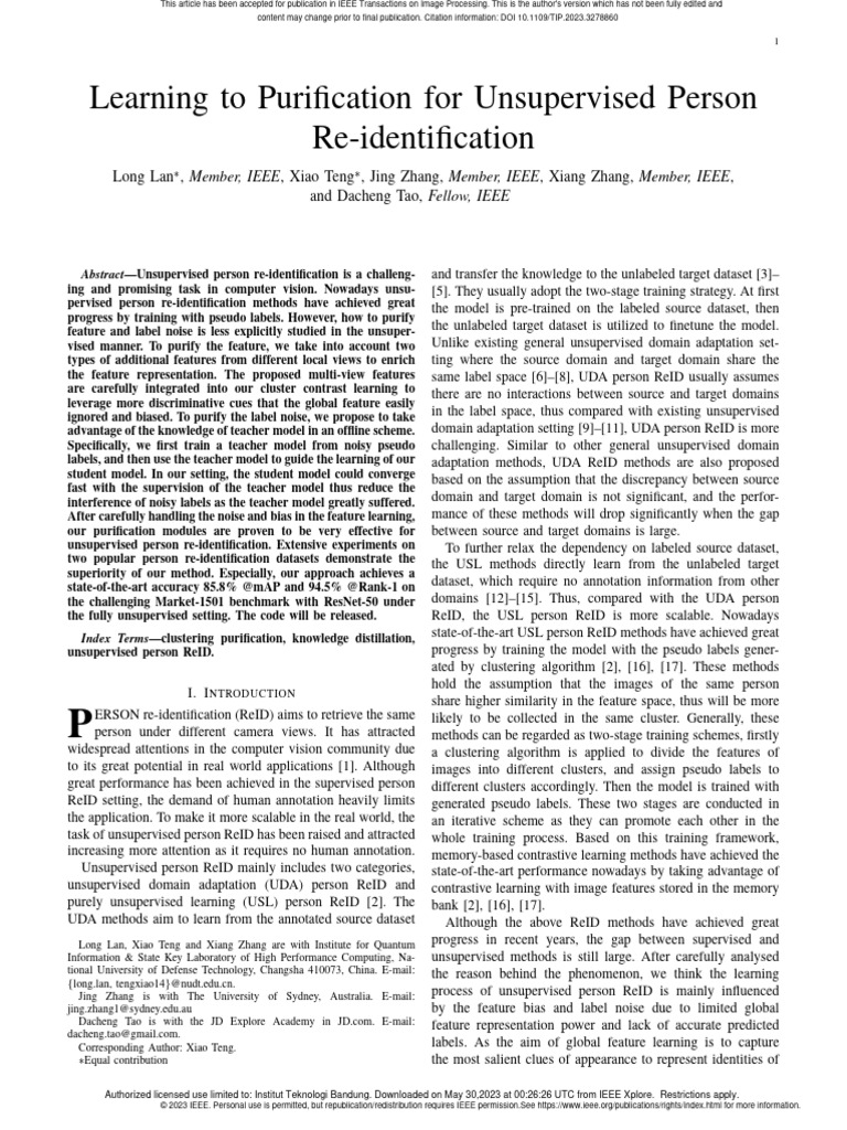 Learning To Purification For Unsupervised Person Re-Identification | PDF | Cluster Analysis ...