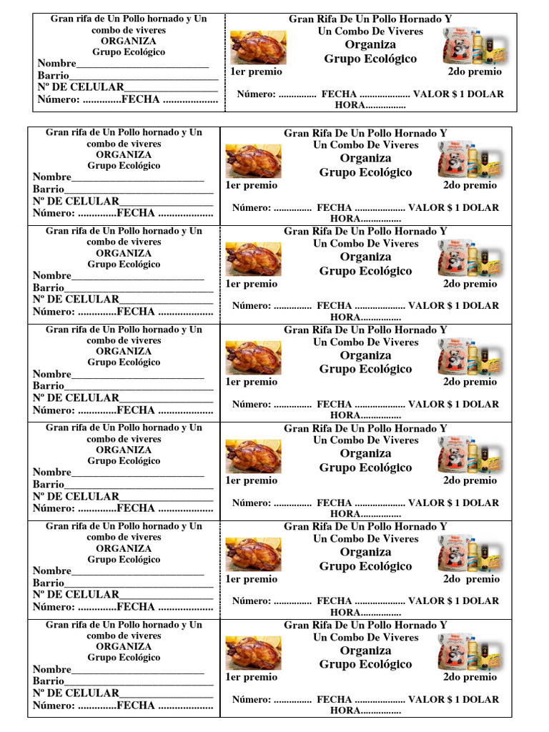 Rifa de Pollo Hornado y Viveres | PDF