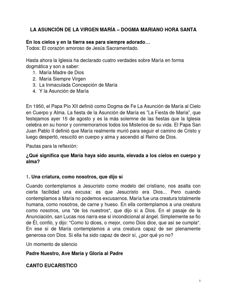 La Asunción de La Virgen María Hora Santa | PDF | María, madre de Jesús | eucaristía