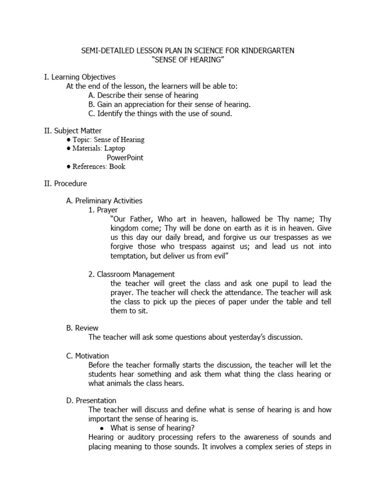 Semi-Detailed Lesson Plan in Science for Kindergarten | PDF | Lord's ...