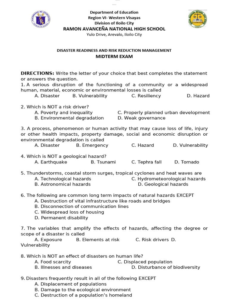 Midterm Exam DRRR Sy 2018 2019 | PDF | Earthquakes | Hazards