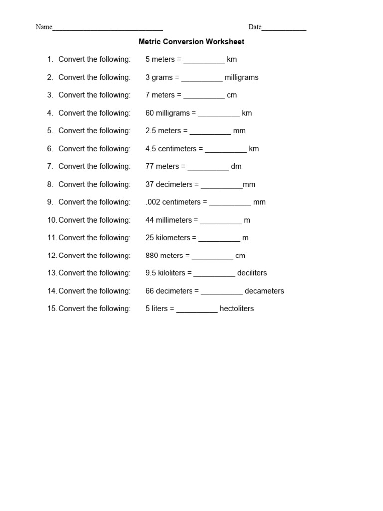 Metric Conversion Worksheet | PDF | Technology & Engineering